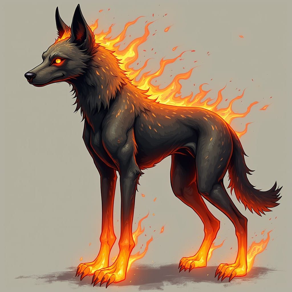 A bipedal female hellhound oc based off an African wild dog