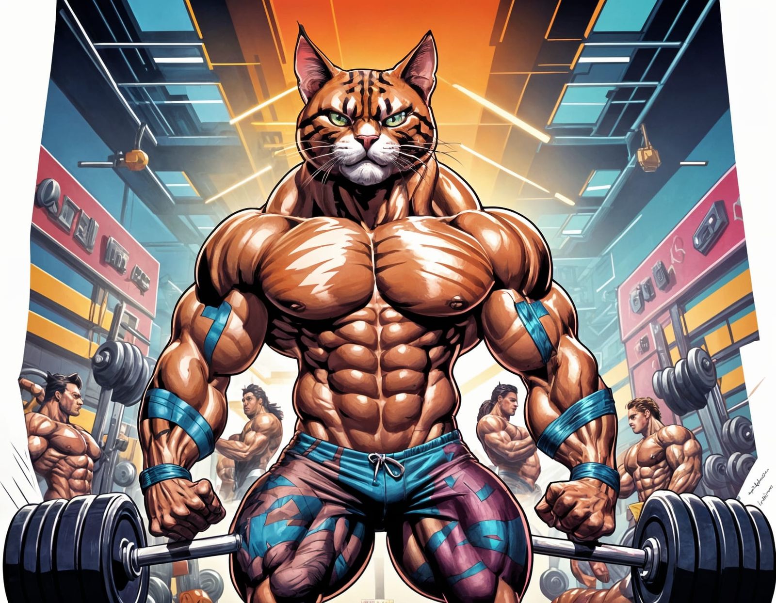 Catbuilder - Muscular Cat Bodybuilder in Pop Art Style