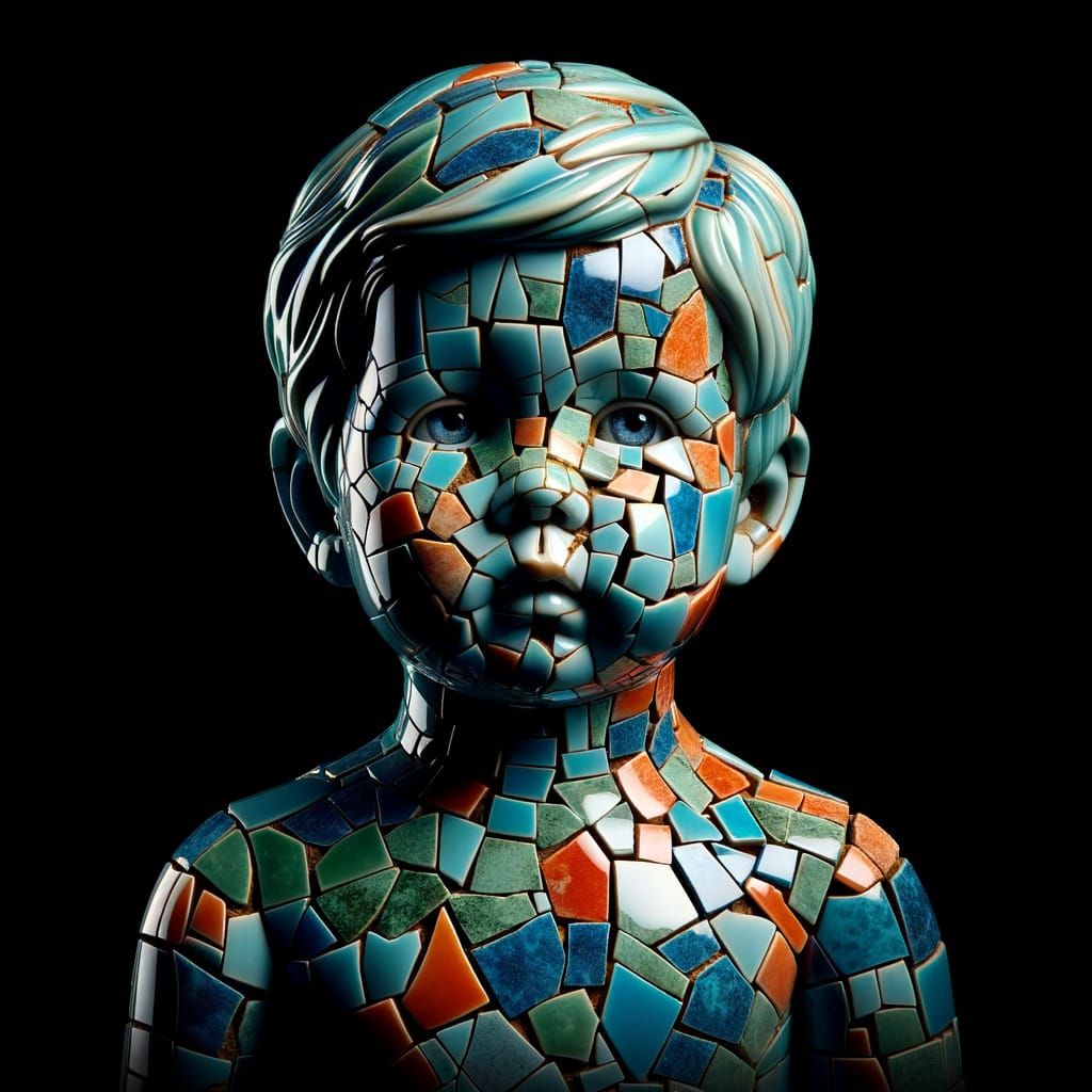 Fragile Beauty: A Shattered Porcelain Doll in Mosa... - AI Art