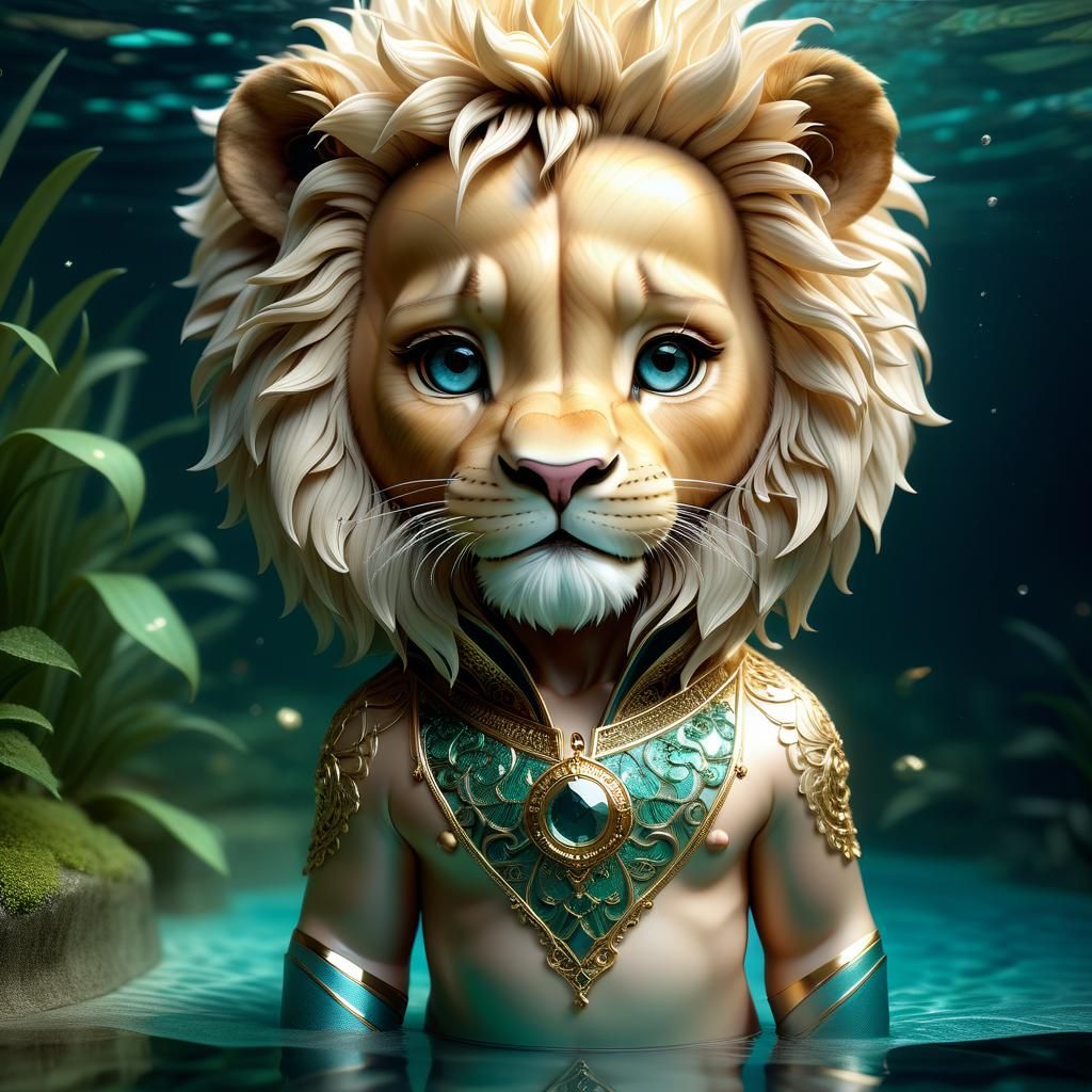 anthropomorphic bathing lion, furry art, chibi style - AI Generated ...