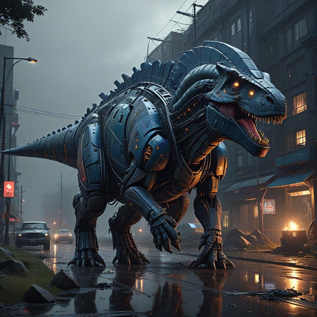 Jurassic World - Mechanical Dinosaur in a Futuristic, Cinema...