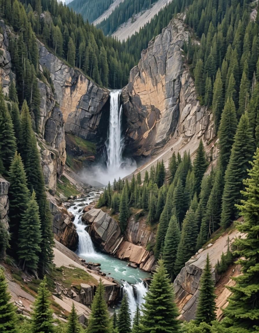 rocky mountains, waterfall, conifers, a beautiful landscape - AI ...
