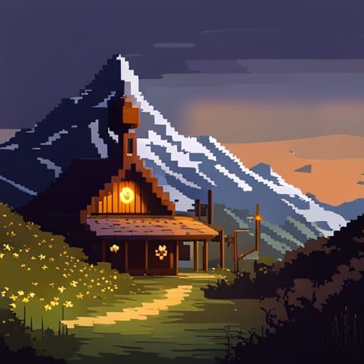 Winter cottage pixel art - AI Generated Artwork - NightCafe Creator