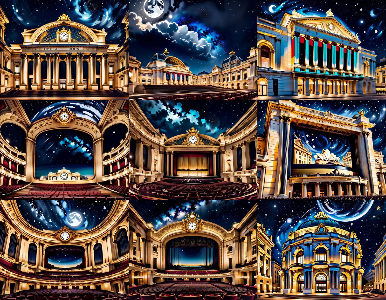 (Under the moonlit sky, the grand opera house stands as a majestic ...
