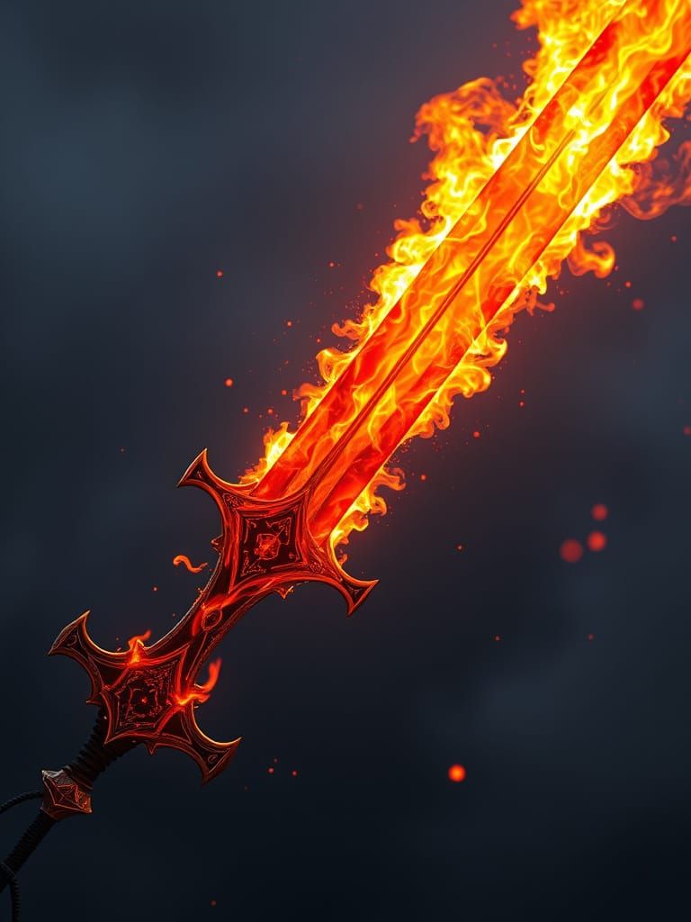 A blazing fire sword, its blade crackling with red-hot energy.