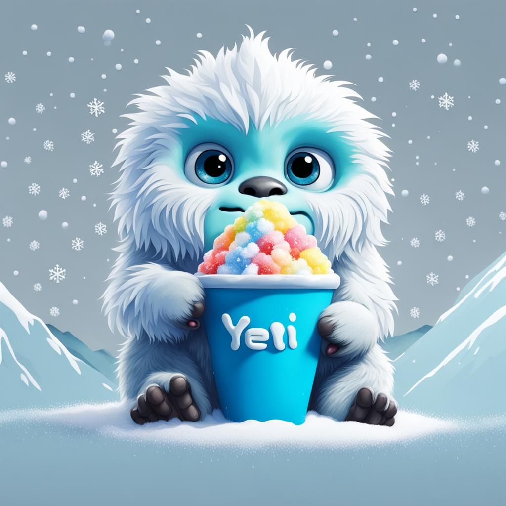 a baby yeti having his first snow cone - AI Generated Artwork ...