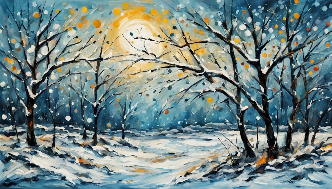 Winter Landscape in Pollock's Splatter Technique - AI Art