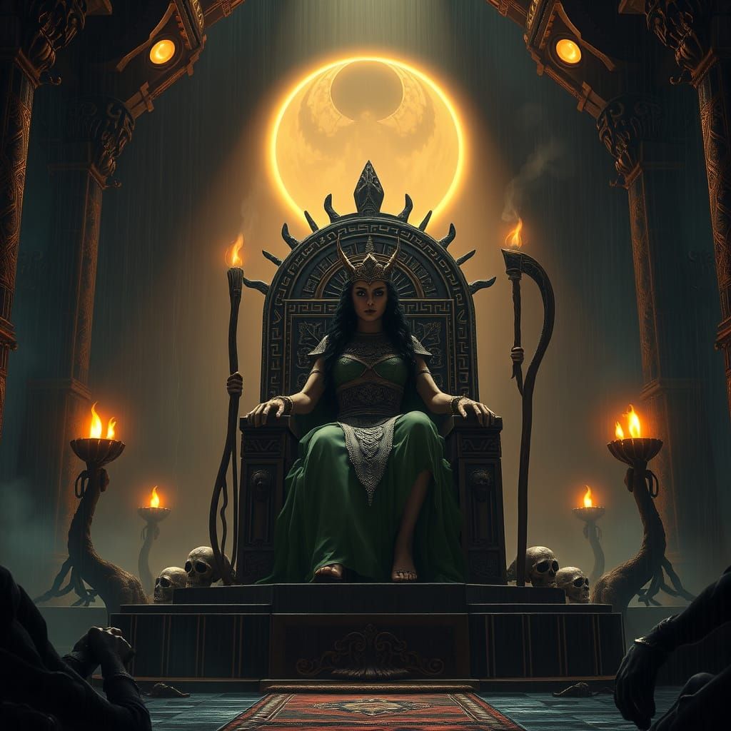 Ereshkigal Goddess of the Underworld in Dark Cyber... - AI Art