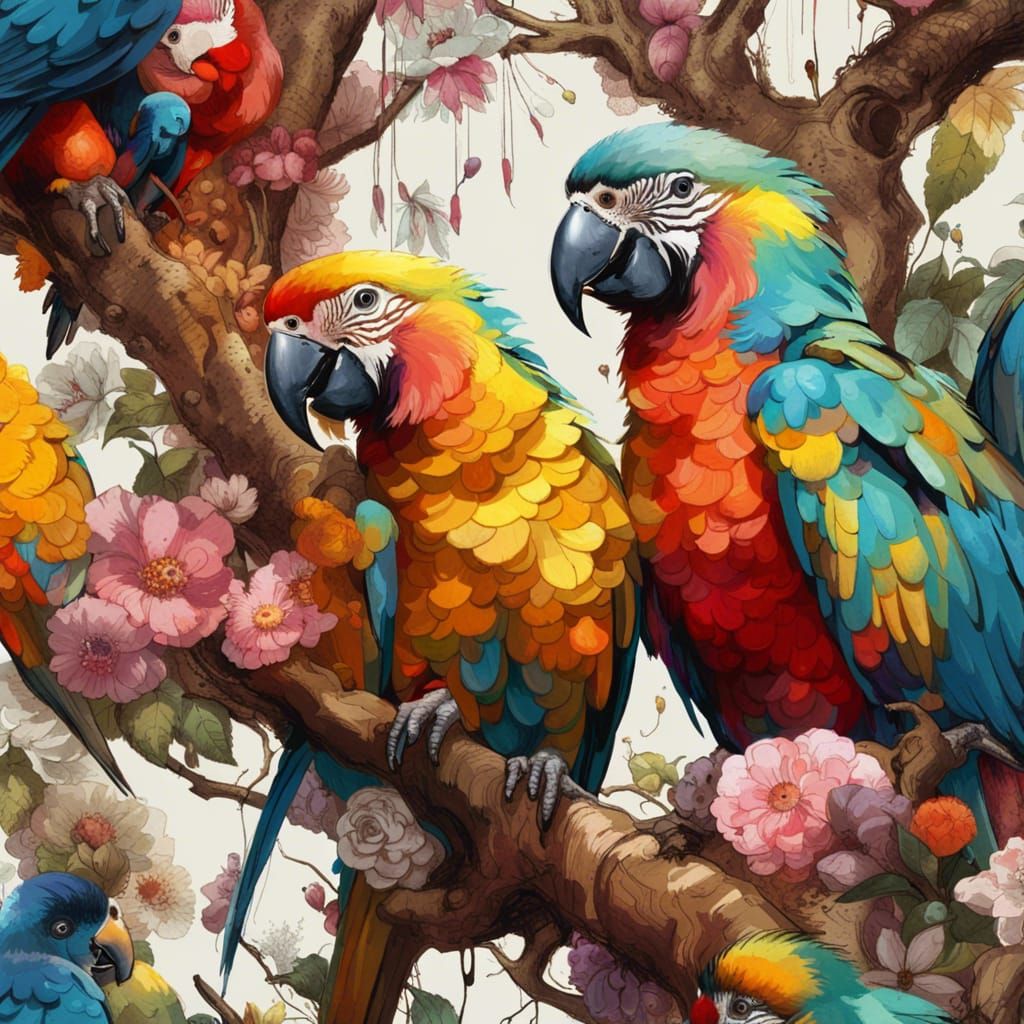 Colorful parrots - AI Generated Artwork - NightCafe Creator