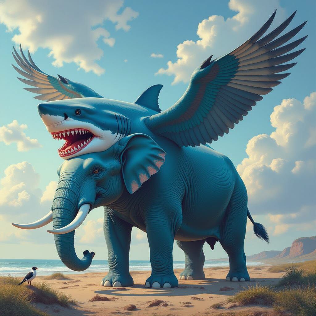 Surreal Shark-Bird-Elephant Hybrid in Hyperrealist... - AI Art