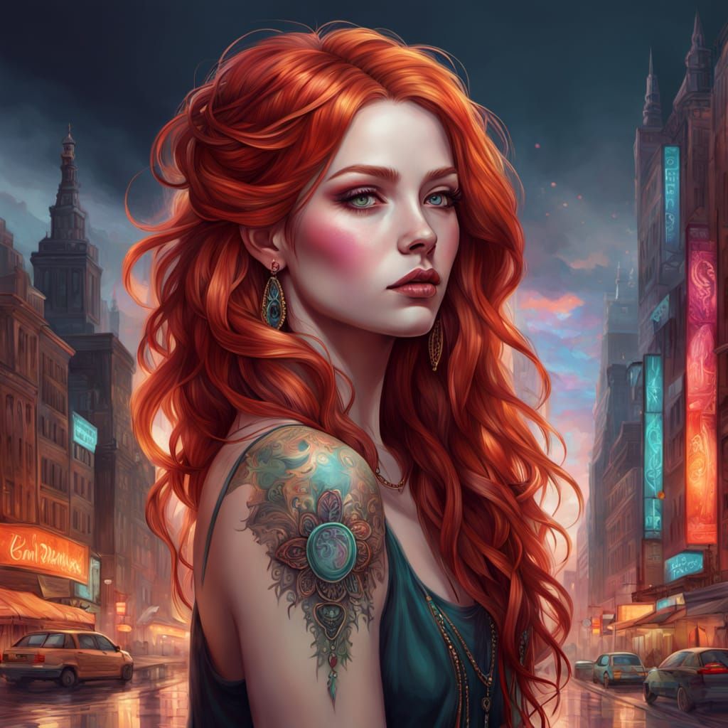 Hyper-Realistic City Siren in Vibrant Bohemian Sty... - AI Art