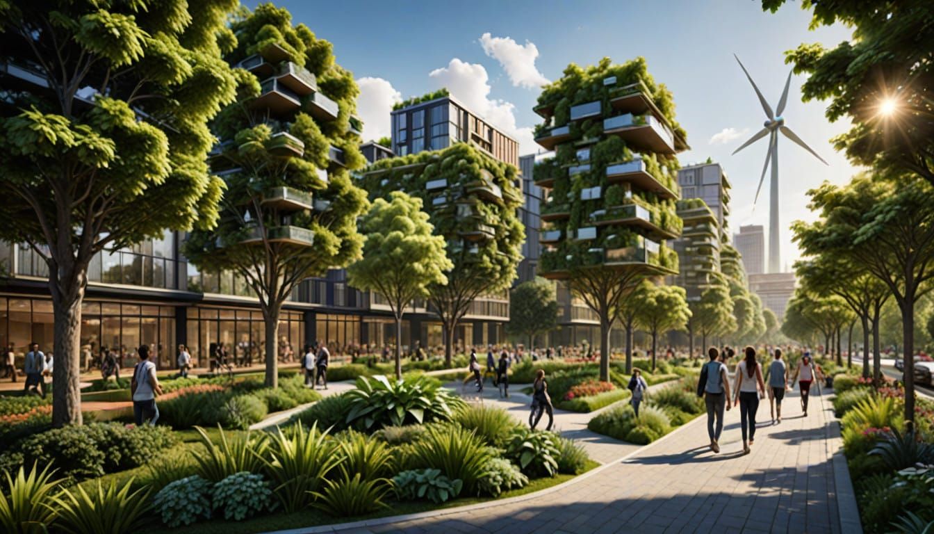 Sustainable Harmony: Cityscapes Thrive with Nature... - AI Art