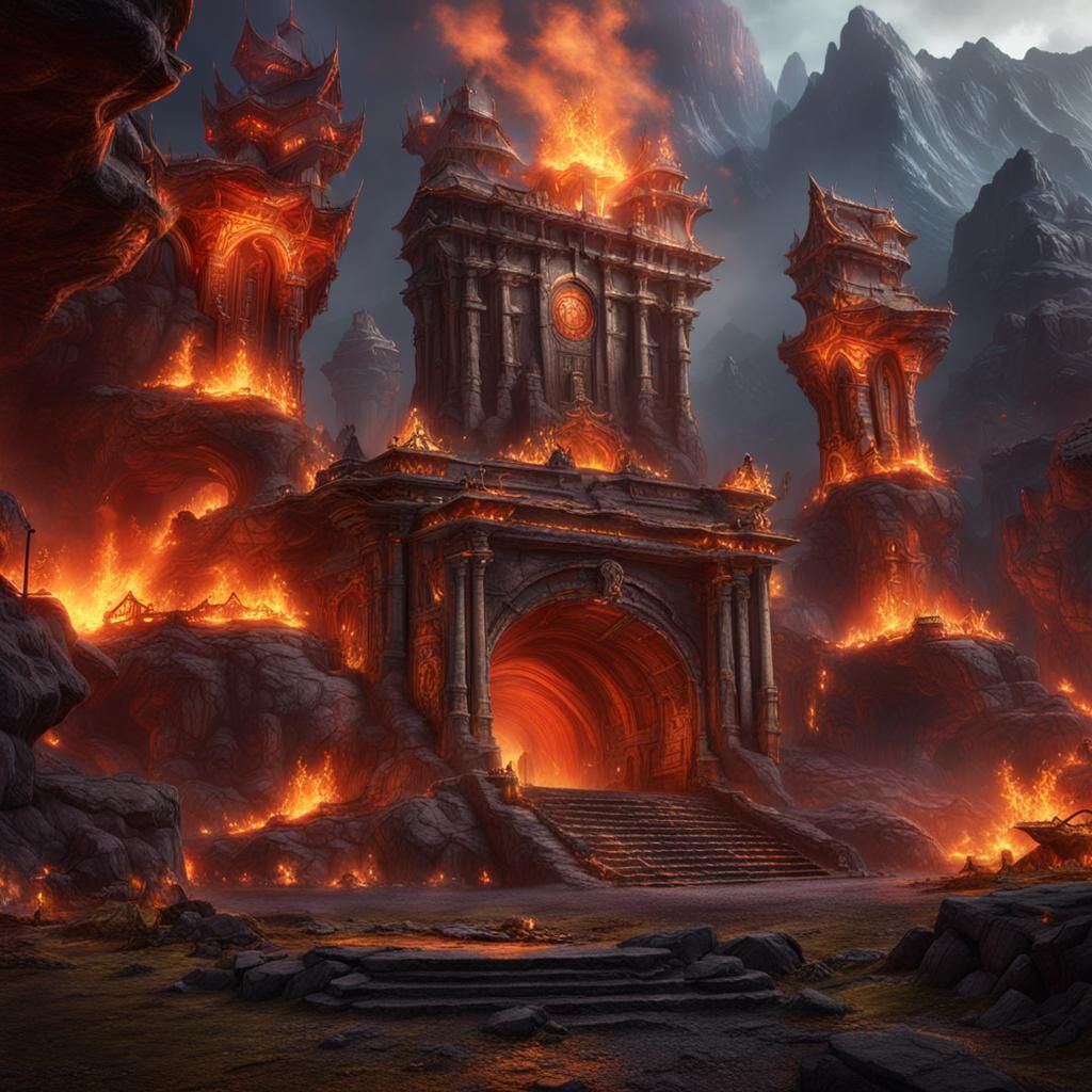 Fire temple in the Molten Gorge - AI Generated Artwork - NightCafe Creator