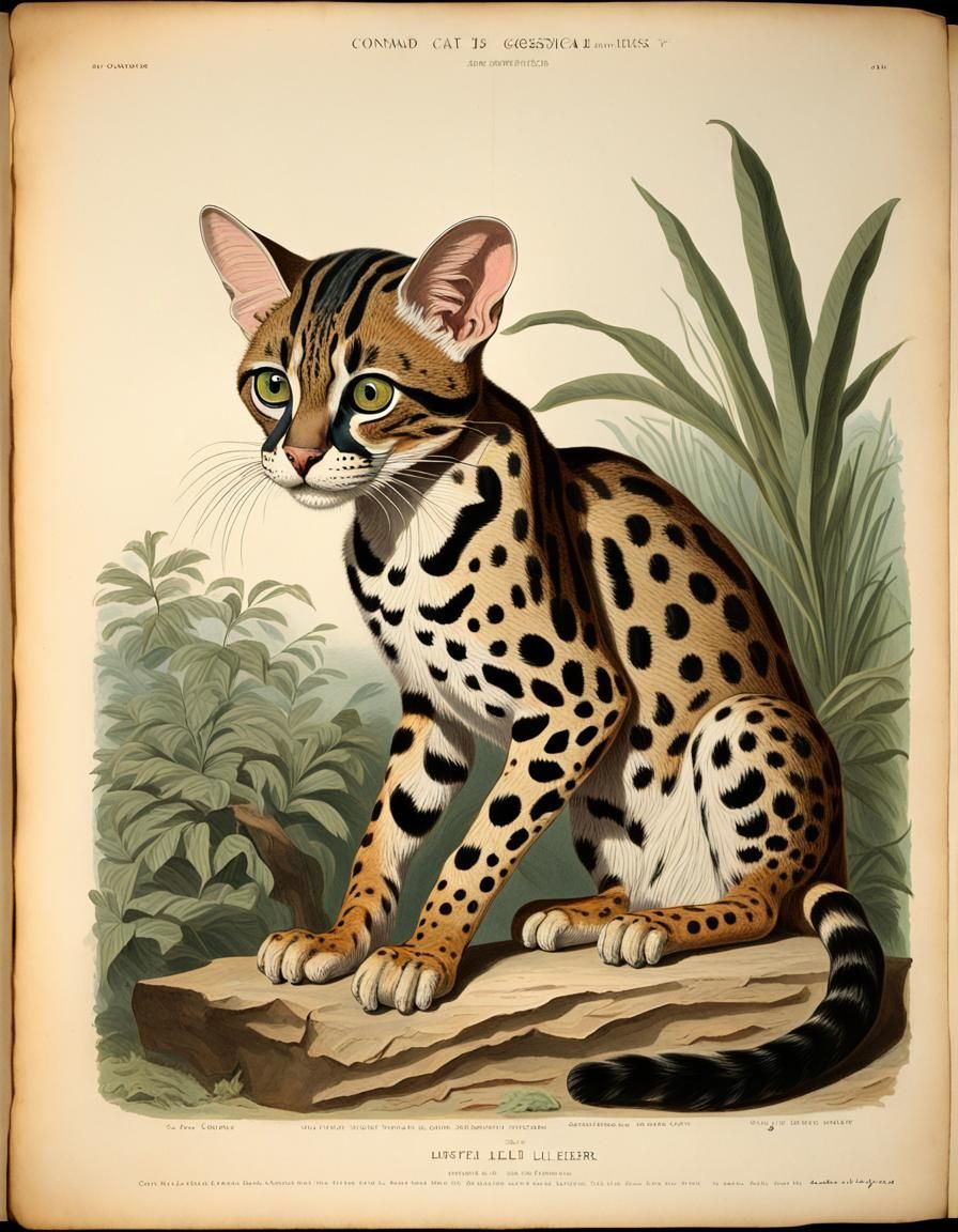 Margay cat, vintage zoological scientific illustration - AI Generated ...