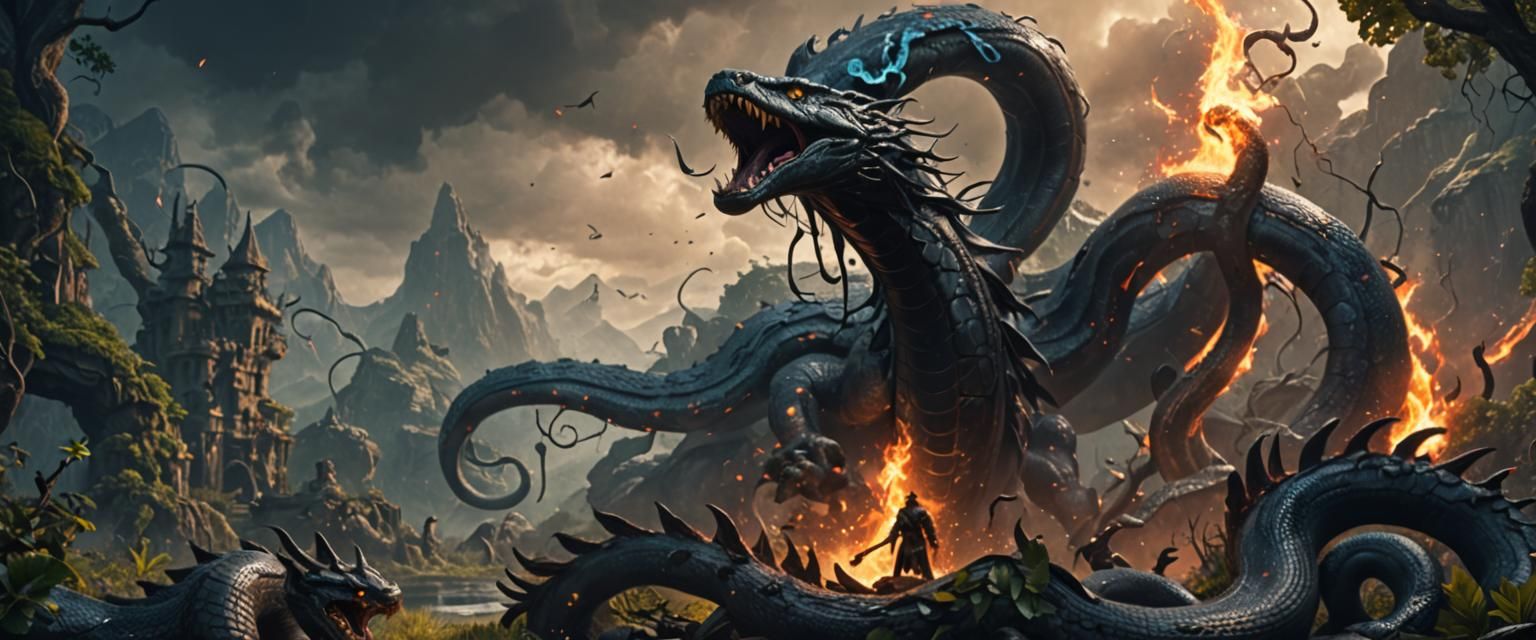 Wizard fighting Giant black snake - AI Generated Artwork - NightCafe ...