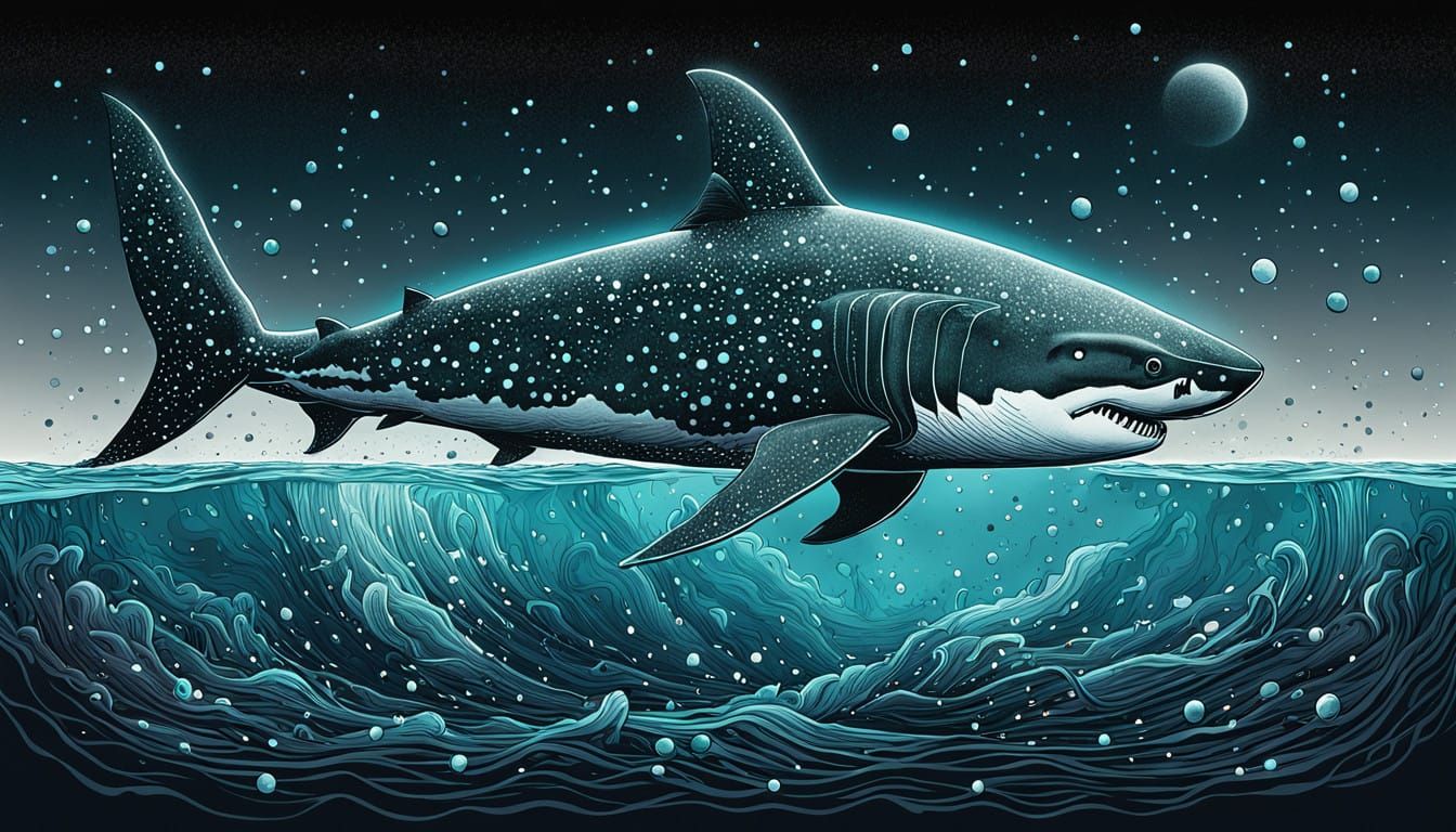 Colossal Megalodon in Glowing Ocean Depths - AI Art