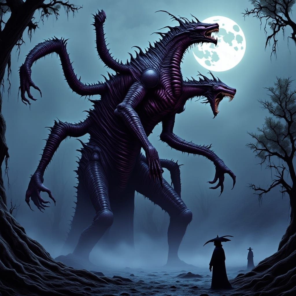 Gargantuan, Two-Headed Beast Emerges from Foggy La... - AI Art