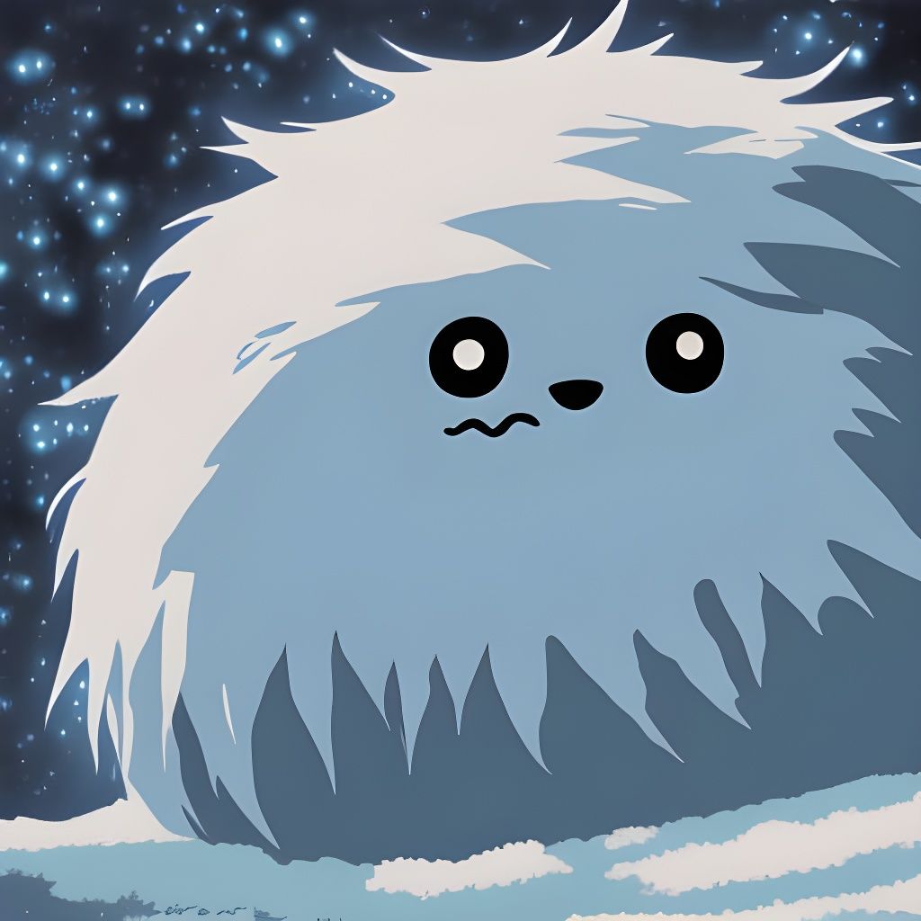 Bioluminescent long hair spherical fluff monster in a snowy night by ...