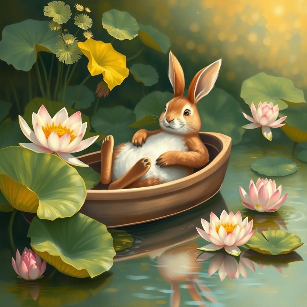 Serene Peter Rabbit in a Monet-Inspired Boat Scene - AI Art