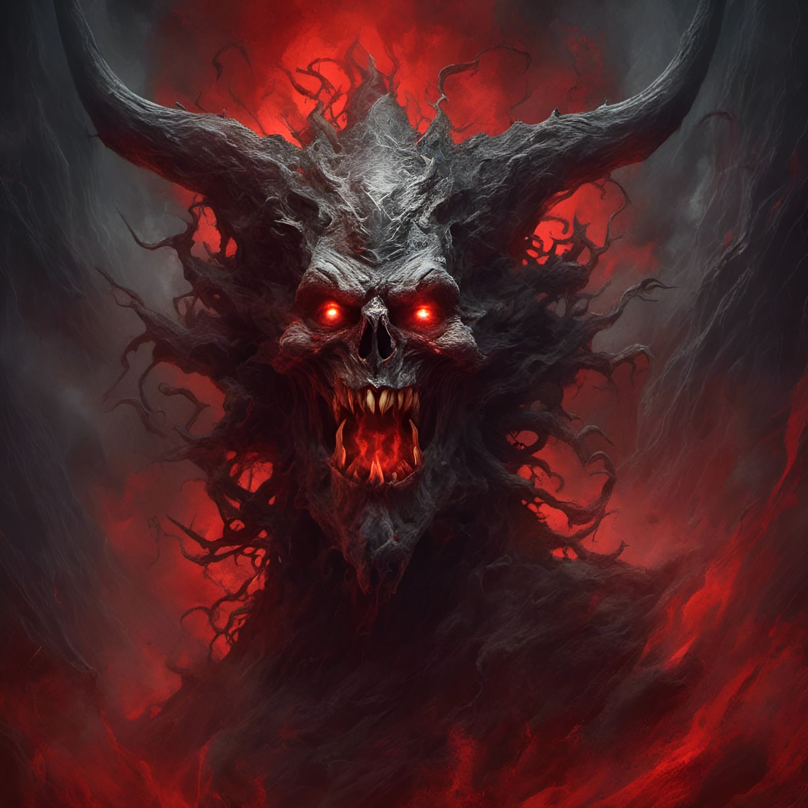 Giant Demon Face,Cross,,bright dynamic lighting Gustave Doré warm,red ...