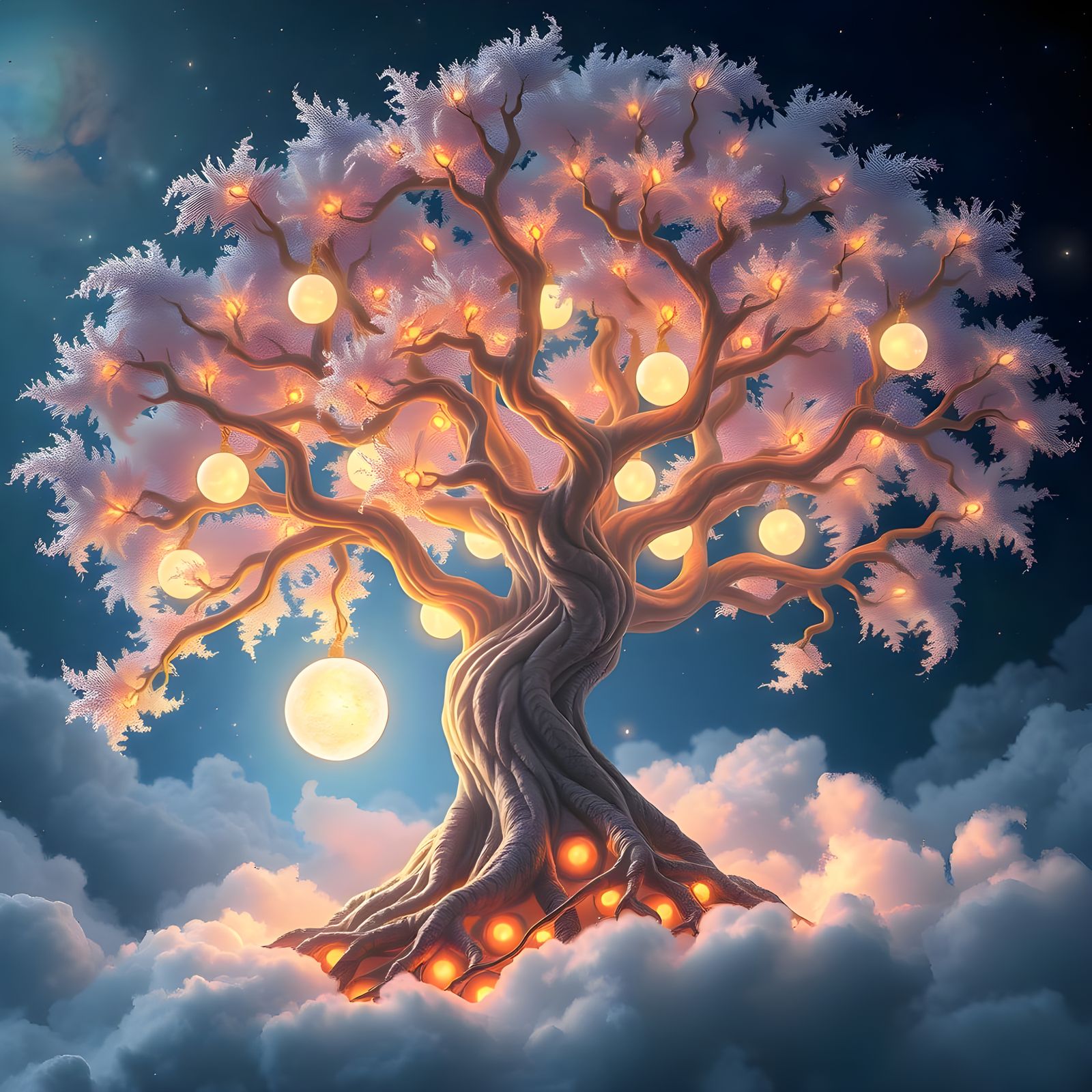 A surreal, gravity-defying tree whose roots float in the air ...