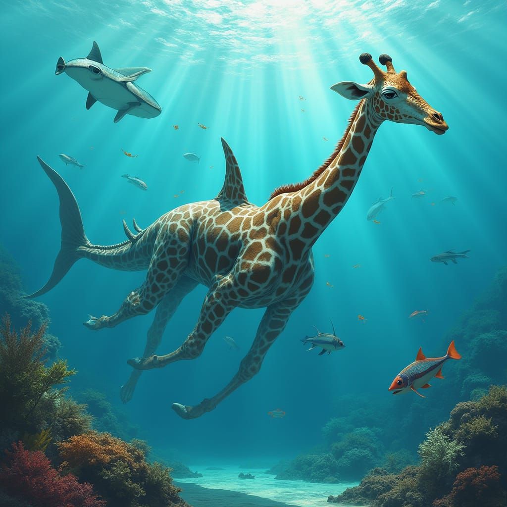 Majestic Shark-Giraffe Hybrid in Oceanic Paradise - AI Art