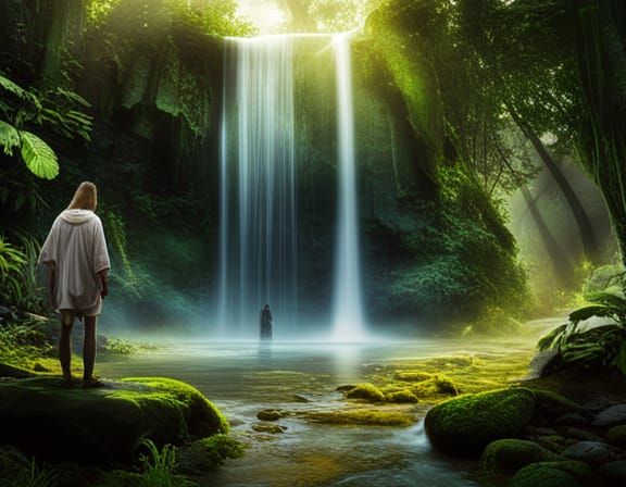 ominous waterfall figure - AI Generated Artwork - NightCafe Creator