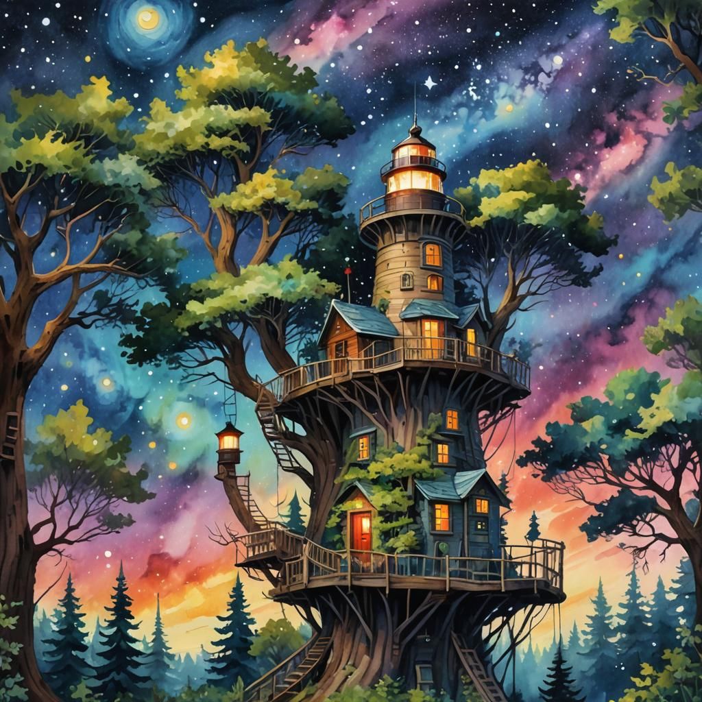 Treehouse - AI Generated Artwork - NightCafe Creator