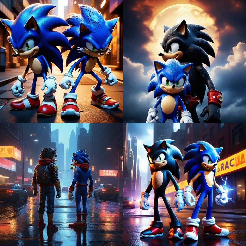 Hyperrealistic Sonic and Shadow Splash Art - AI Art