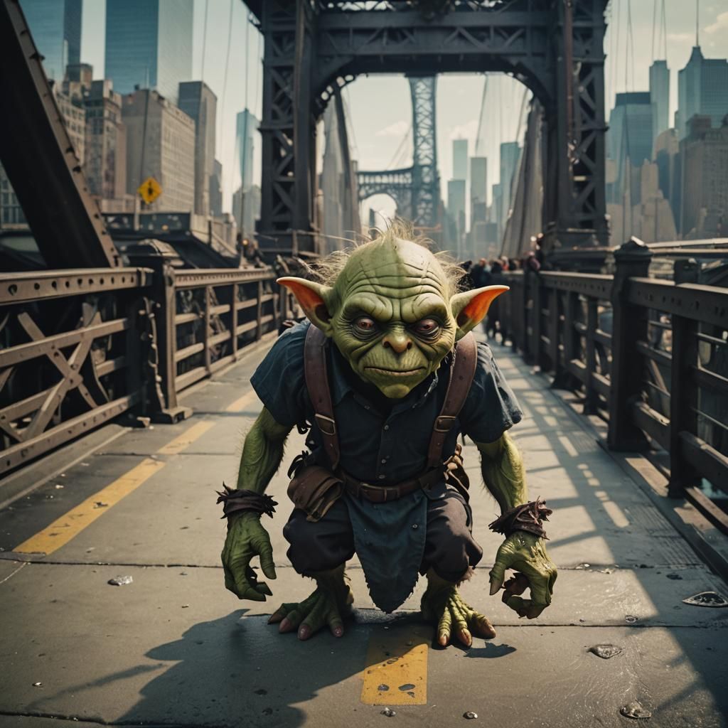The goblin under New York brigde - AI Generated Artwork - NightCafe Creator