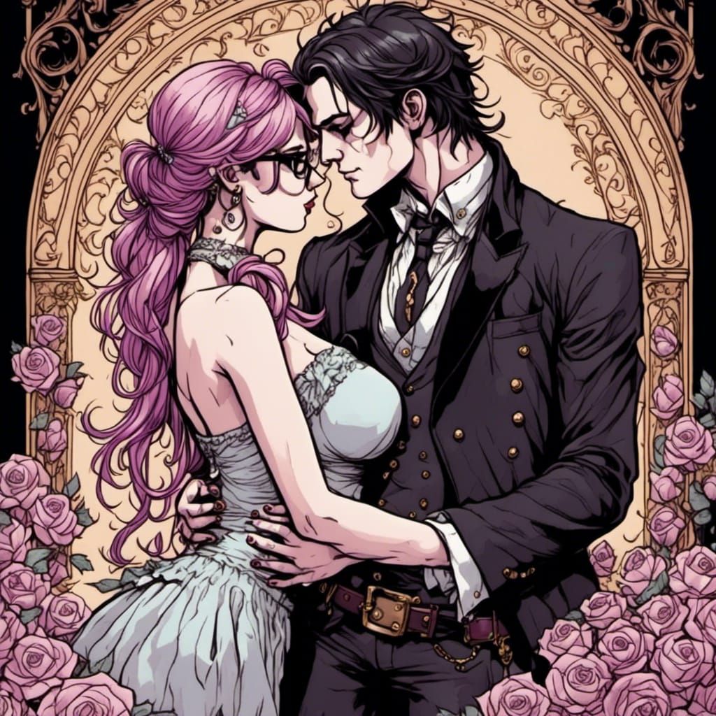 black alchemy romance lovers desperate tragic comic - AI Generated Artwork - NightCafe Creator