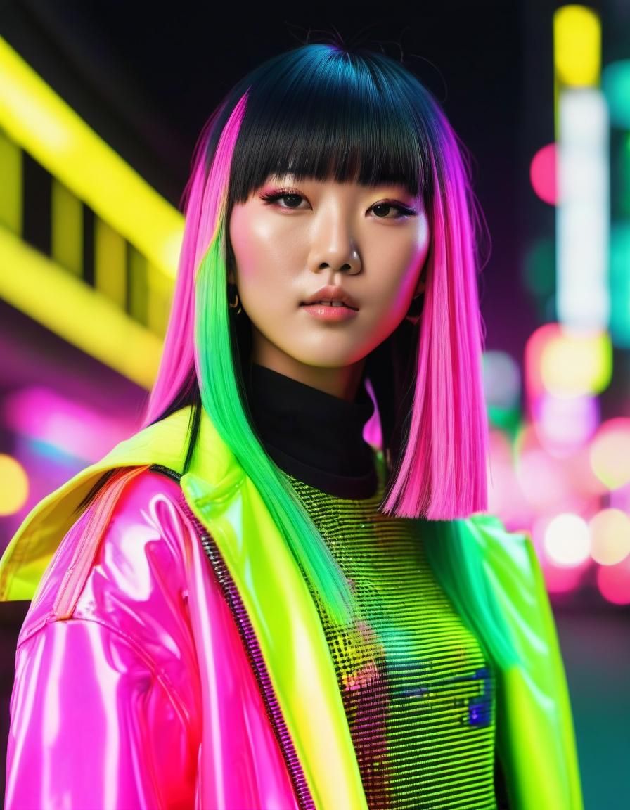 Asian pop star in a neon city - AI Generated Artwork - NightCafe Creator
