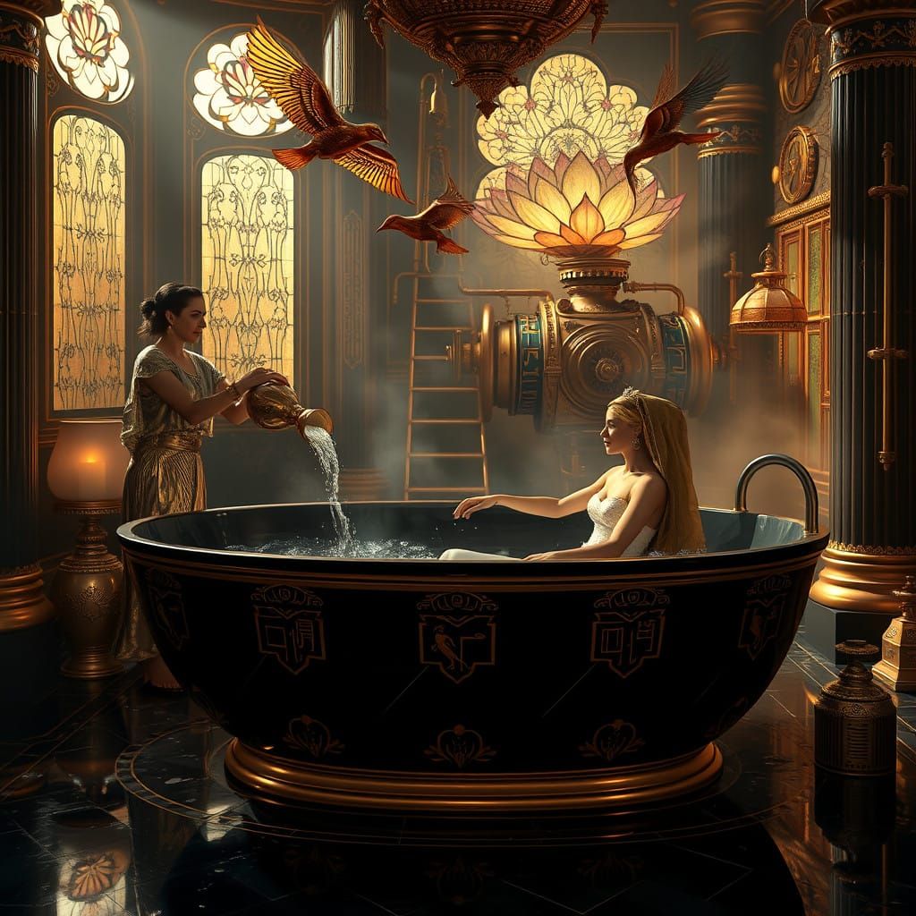 Ancient Egyptian Steampunk Bath Chamber in Opulent... - AI Art