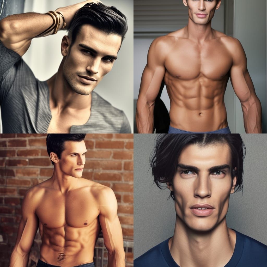 tall, fit, and muscular man with short, dark hair and a chiseled facial structure. He has a ...