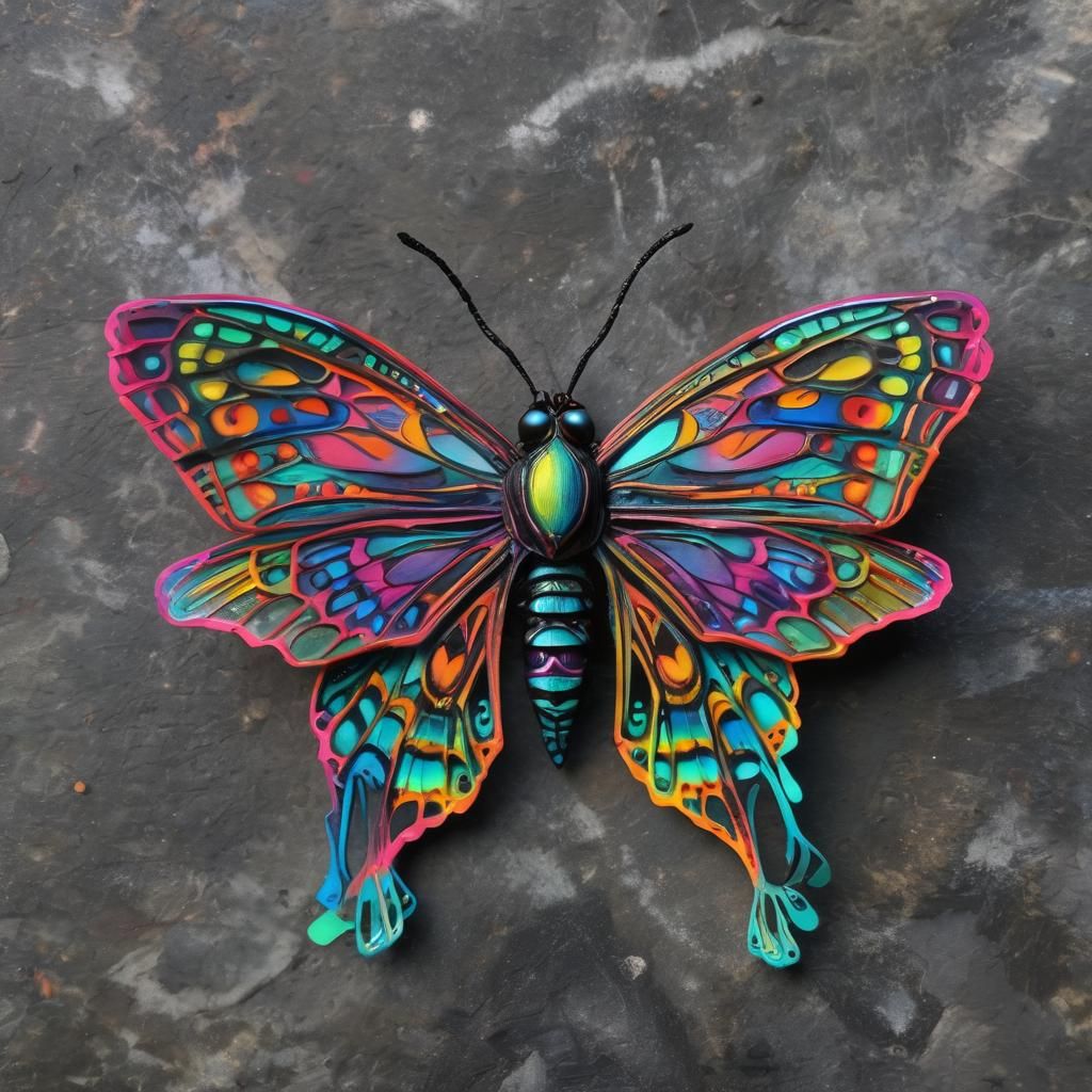 Alien Butterfly and Moth hybrid. Rainbow Neon colors - AI Generated ...