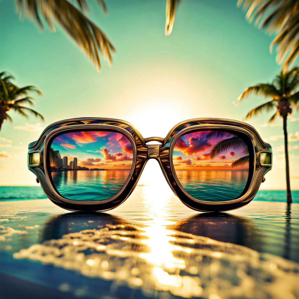 Sunglass reflections front view of Miami Beach art deco picturesque ...