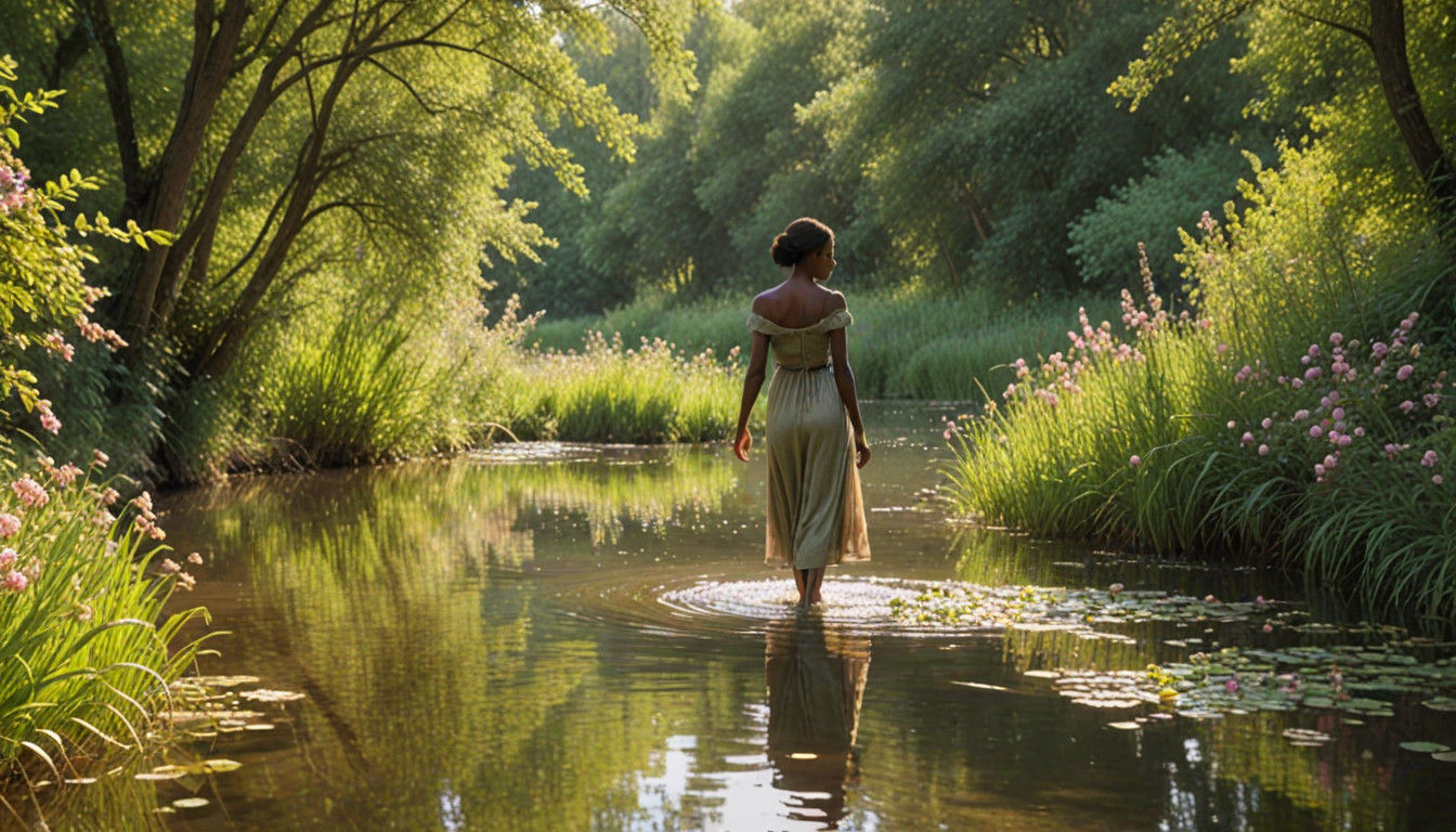 The River - Peaceful River Scene in Soft, Impressionist Brus...