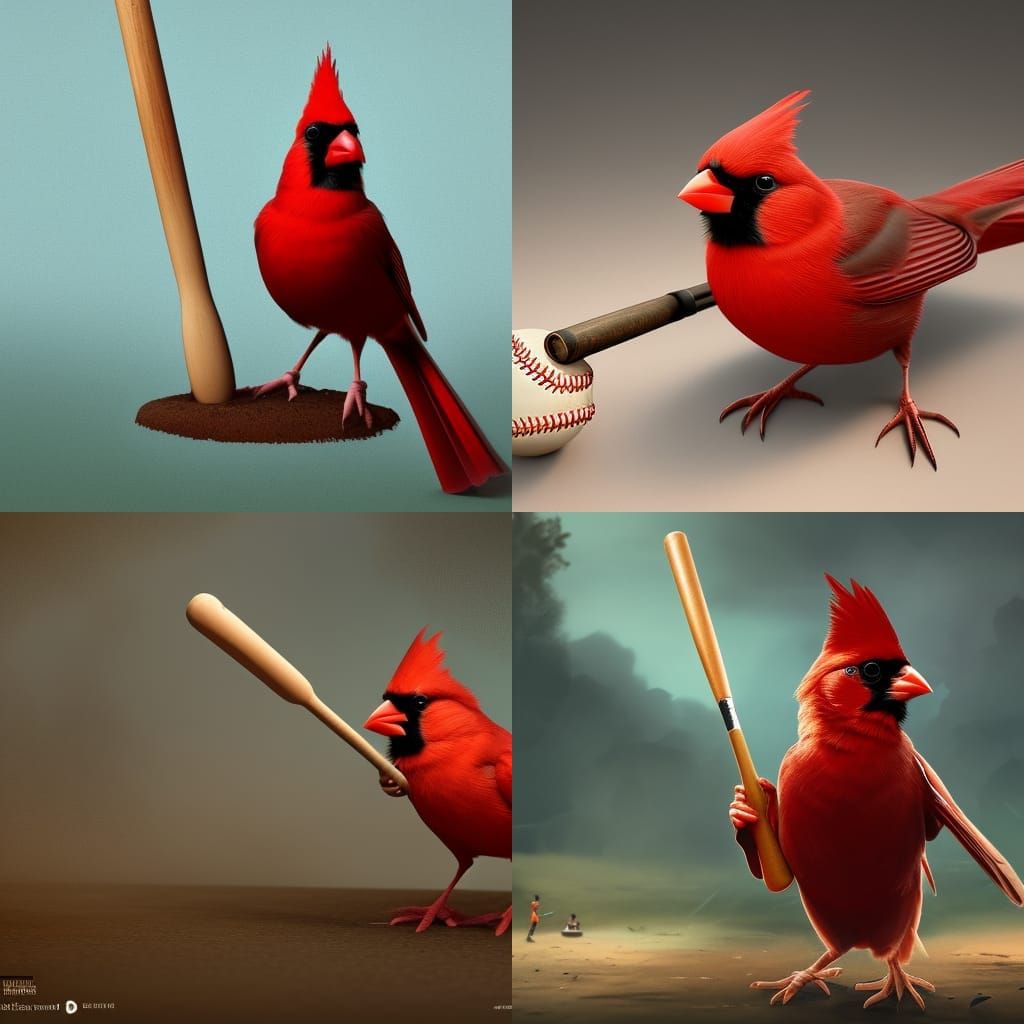 a cardinal bird with a wooden baseball bat playing baseball - AI ...