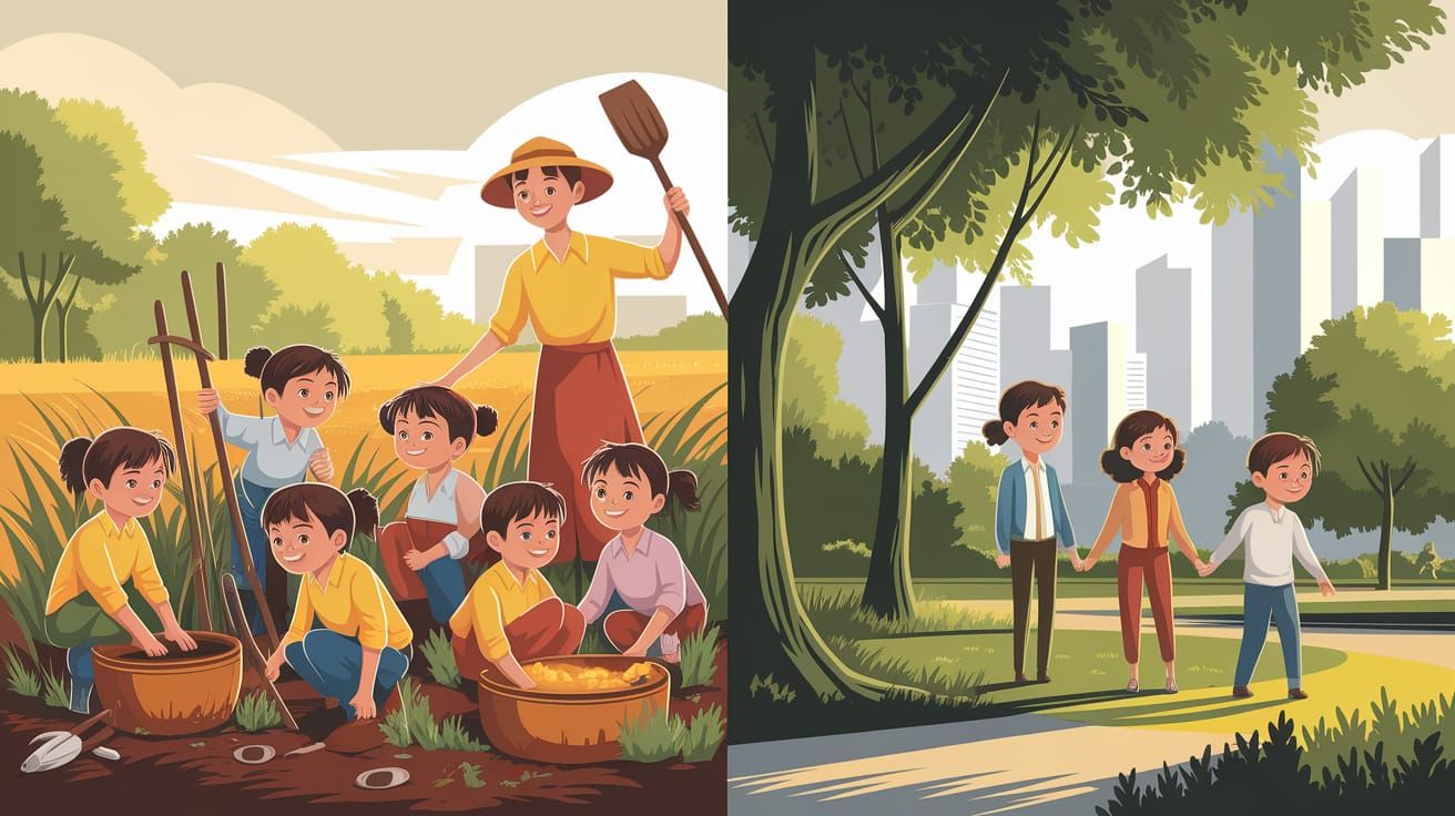 Rural vs Urban Life: A Stark Contrast in Two Halve... - AI Art