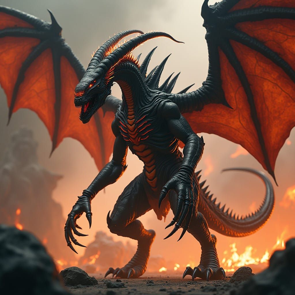 Cyberpunk Dragon-Like Xenomorph: Fiery, Reptilian ... - AI Art