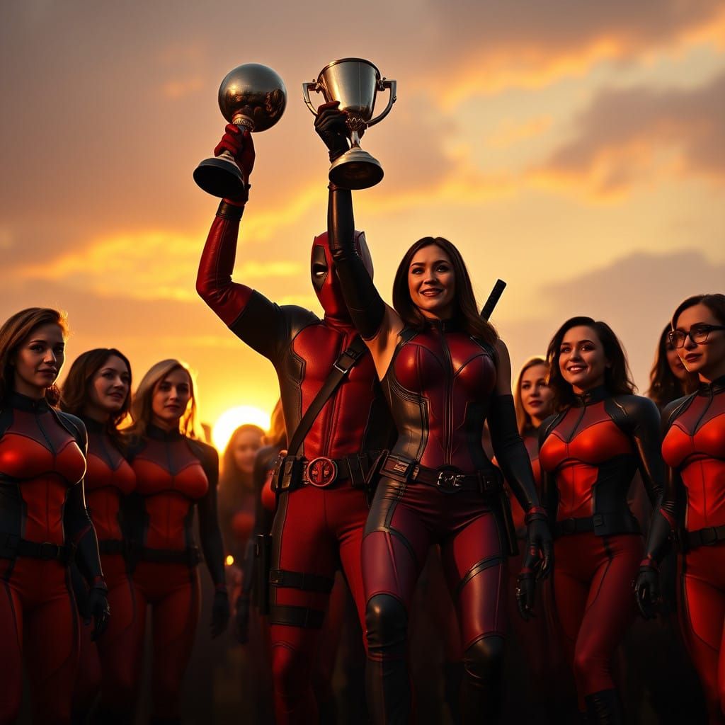 Deadpool and Dutch Heroines Celebrate Victory in V... - AI Art