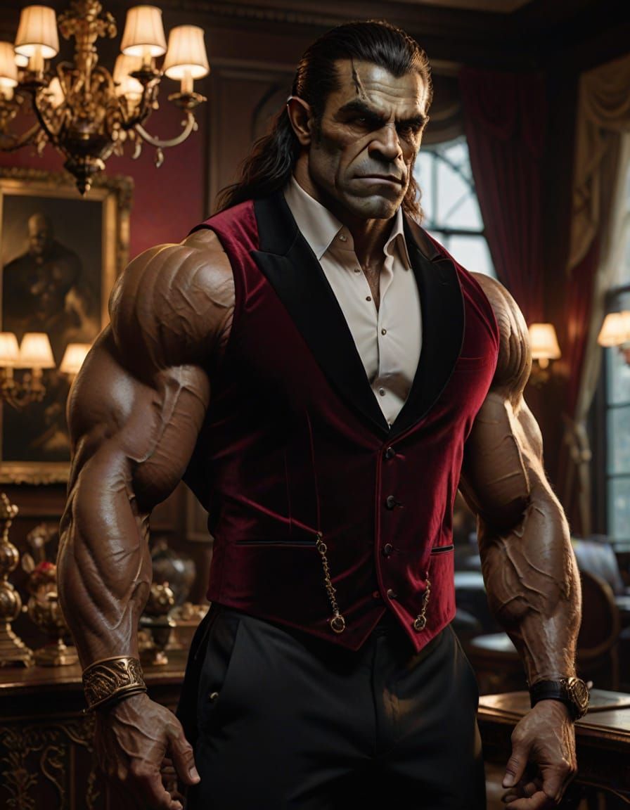 Orc hosting his first gala - Handsome Orc in Victorian Burgu...