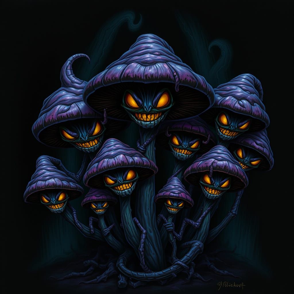 Gothic Mushroom Creatures in Dark Fantasy Style - AI Art