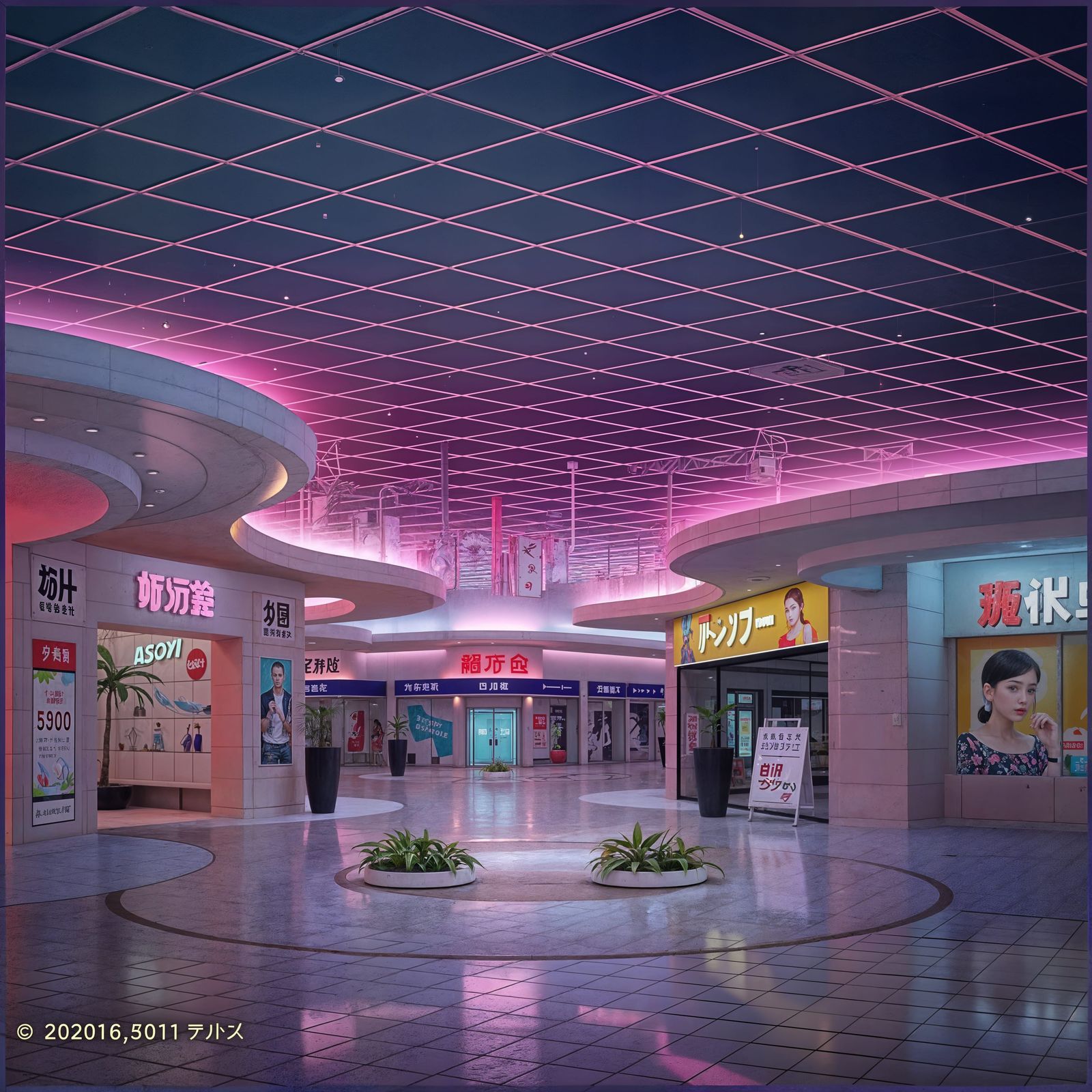 Neon Palm Mall - Retro-Futuristic Abandoned Mall in Neon Pas...