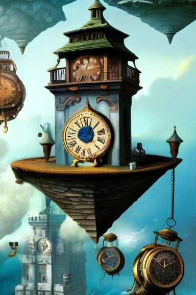 Floating Clock Tower & Flying Pocketwatches - AI Generated Artwork ...