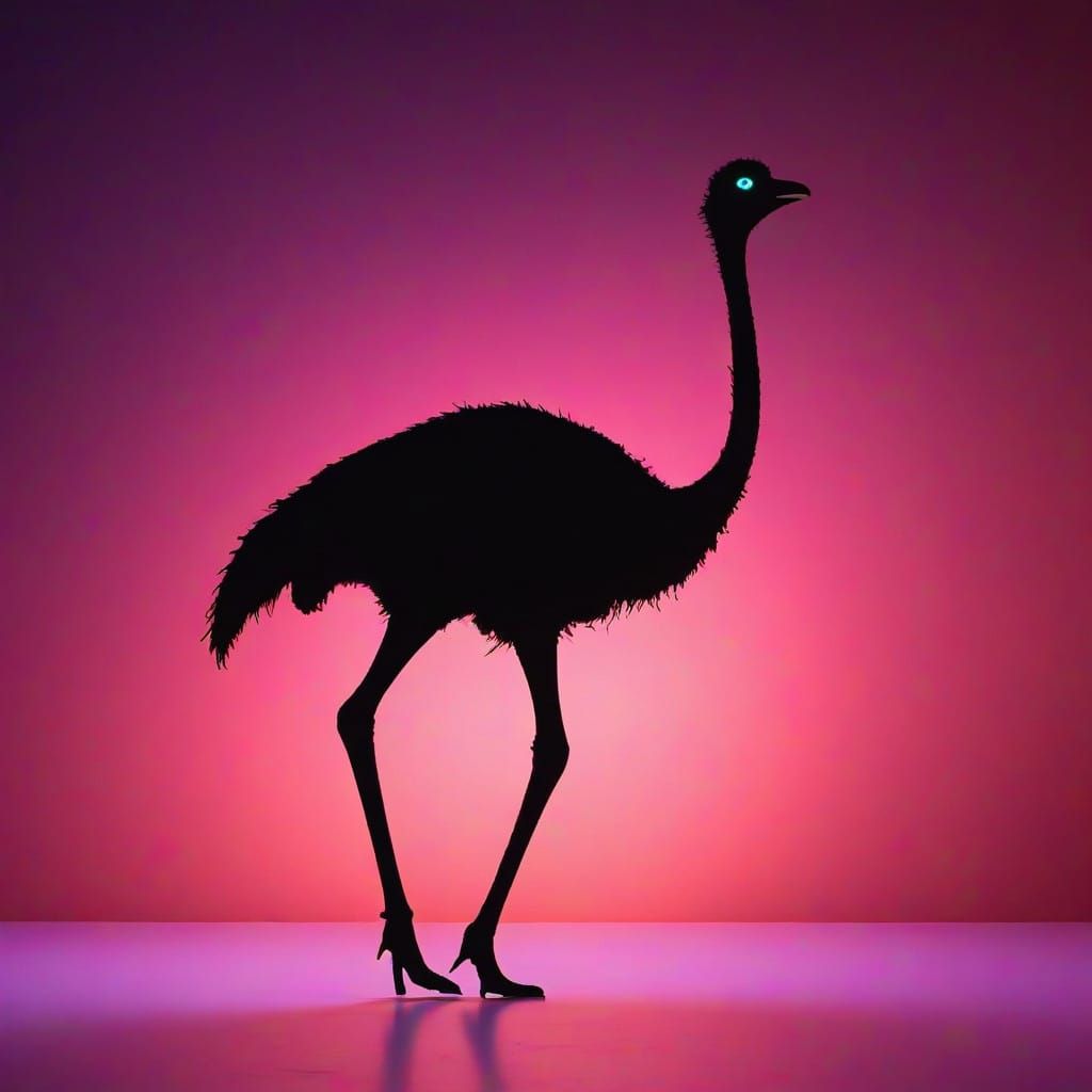 Ethereal Ostrich Shadow Puppets in Neon Dreamscape - AI Art