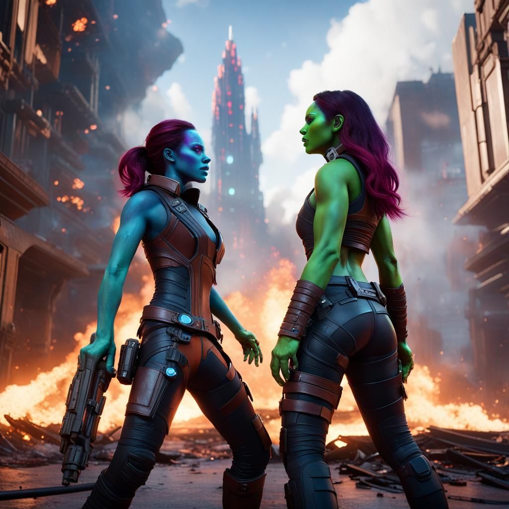 Nebula and Gamora Fighting Together For Once. - AI Generated Artwork ...