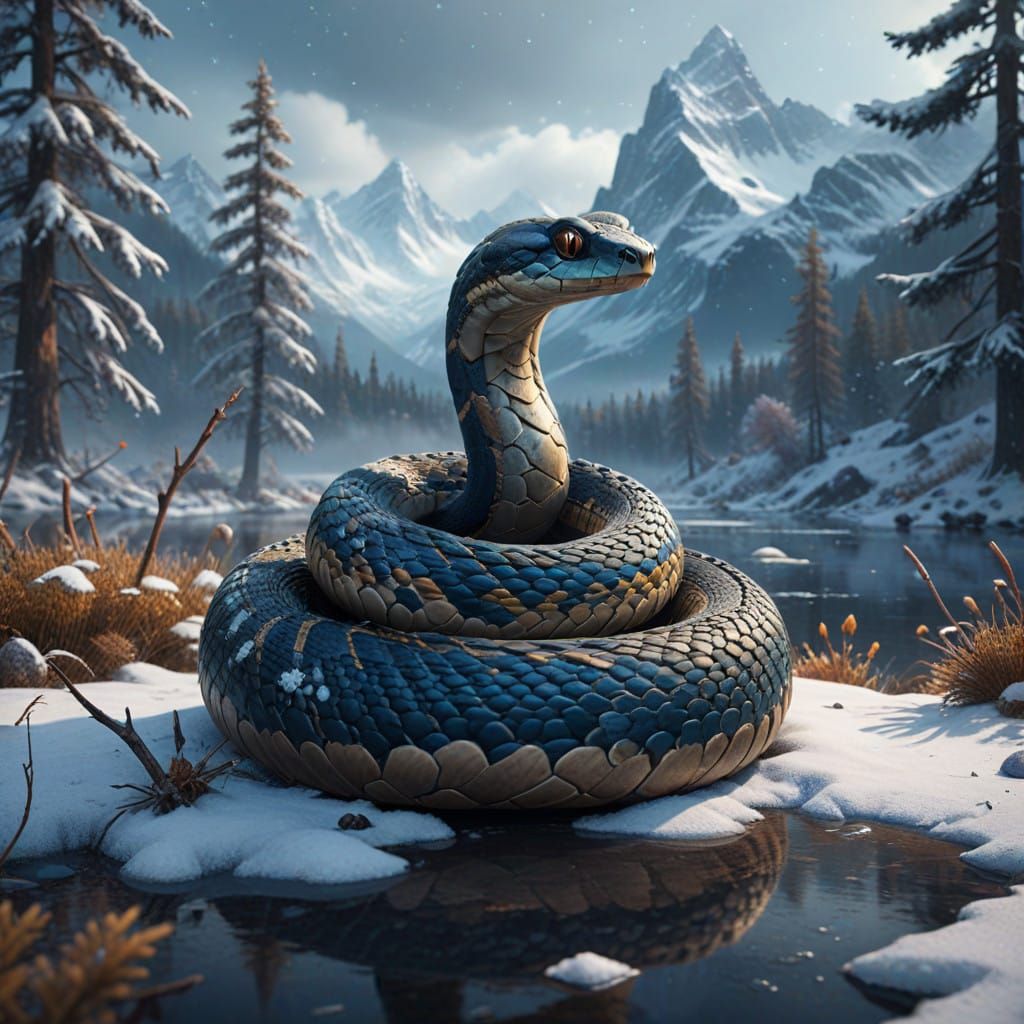 Majestic Winter Serpent in Snowy Wonderland - AI Art