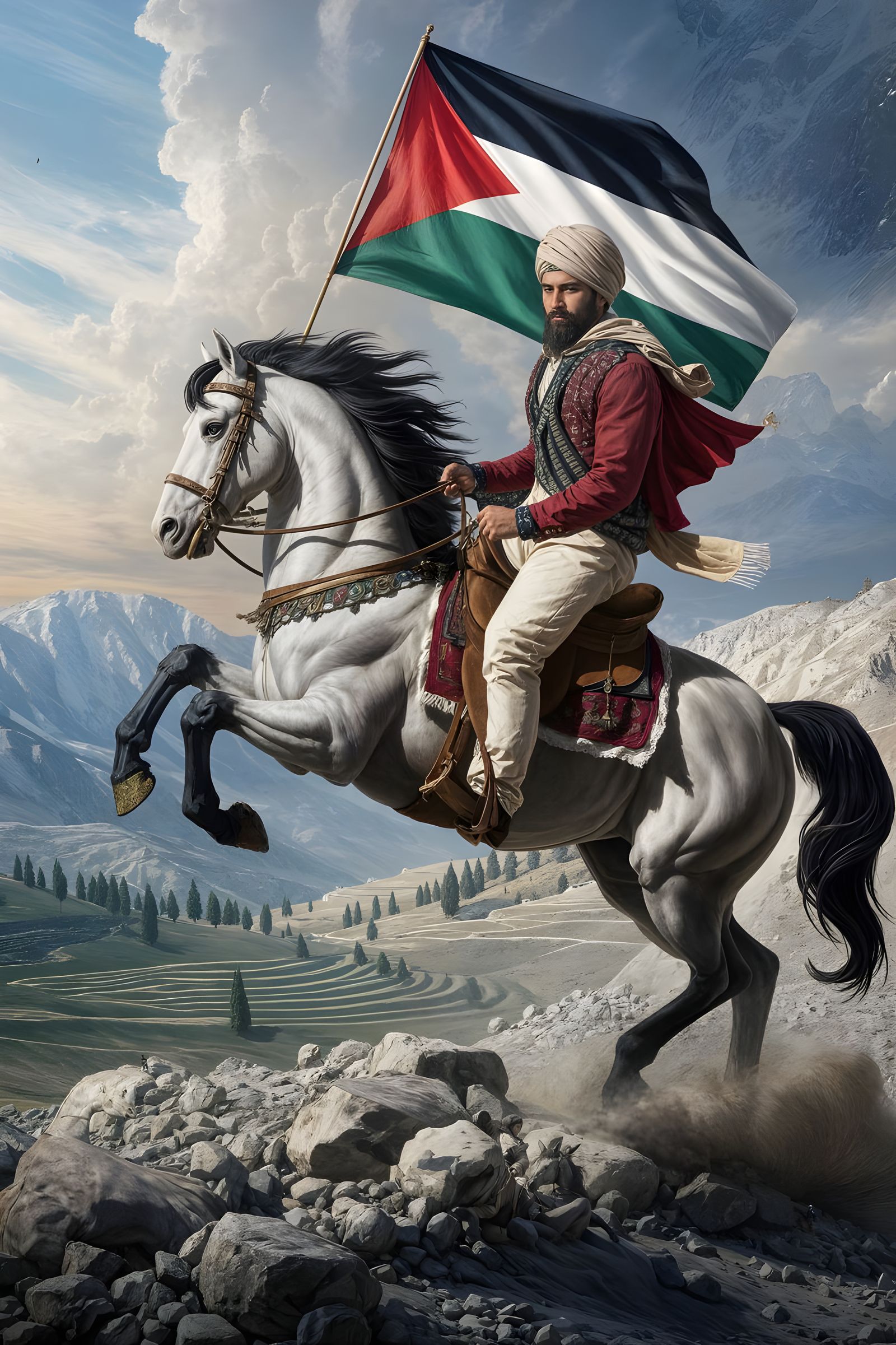 Nabil (Napoleon) crossing the Alps (Ideogram 2a Turbo - Realistic)