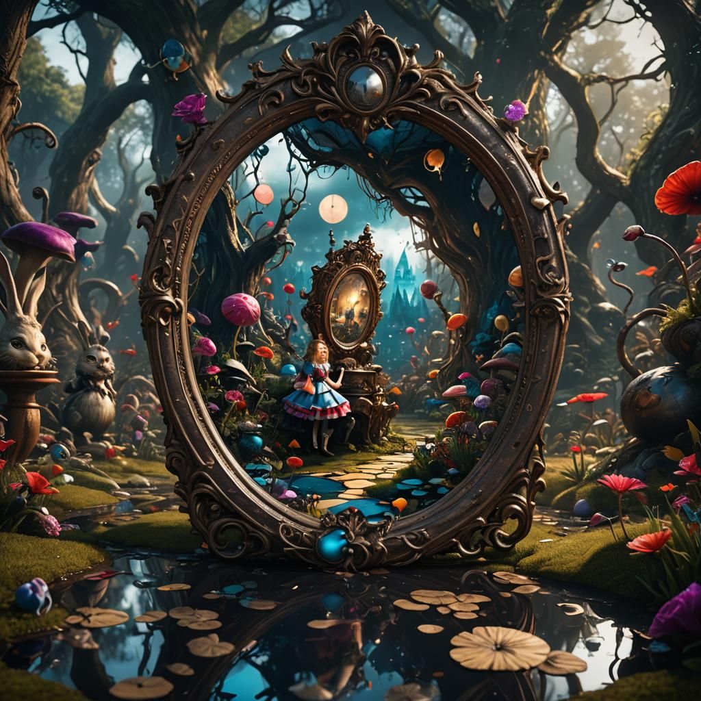 Dark Alice in wonderland mirror - AI Generated Artwork - NightCafe Creator